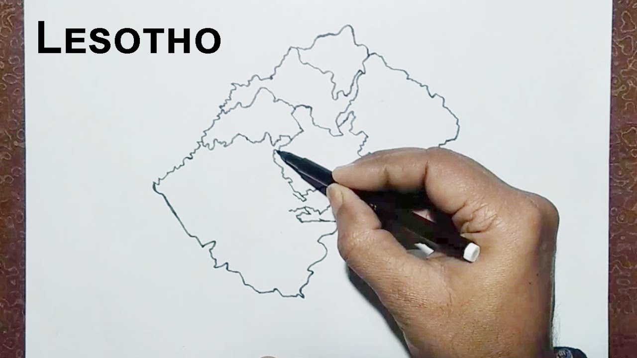 How to draw Lesotho map || Lesotho outline map with provinces - YouTube