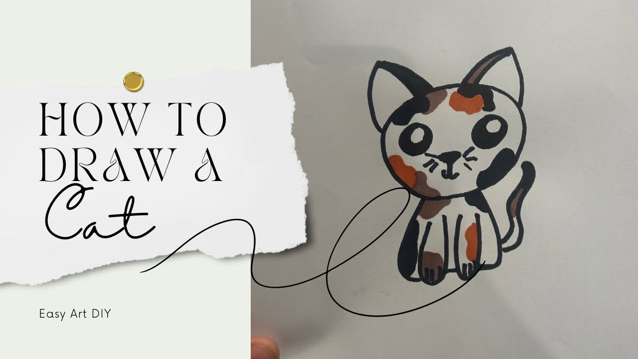 How to draw a cute easy calico cat - YouTube