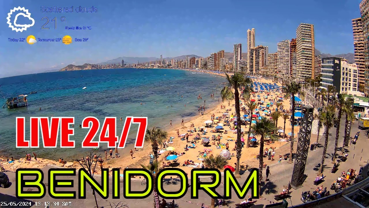 Benidorm Live Beach Cam 🇪🇸 Streamed 25th May 2024 (1) - YouTube