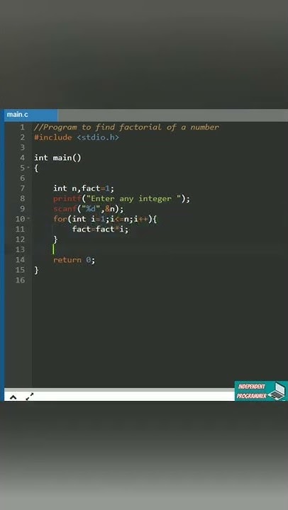 Program To Find Factorial Of A Number C Cprogram Cshorts Cprogramming Factorial Youtube