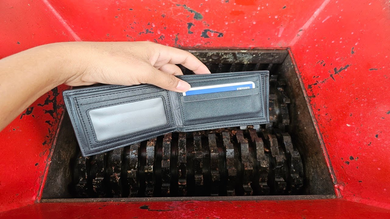 Leather wallet vs Shredder | Real experiment shredder machine (behind ...