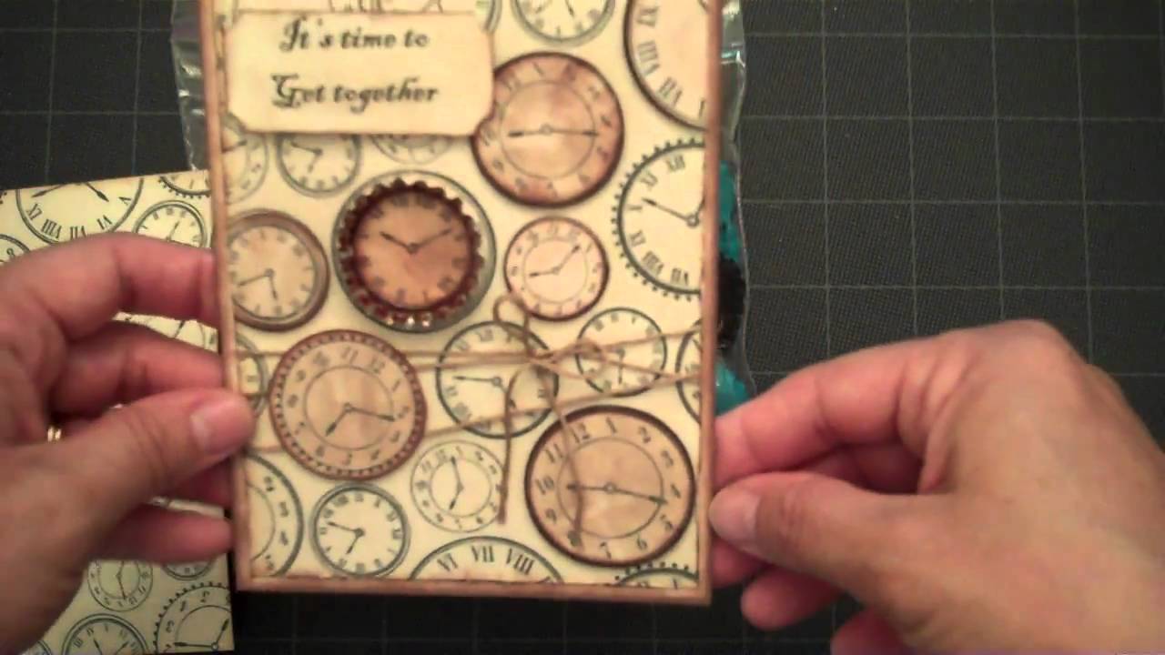 Vintage Card with Bottle Cap and Clocks - YouTube
