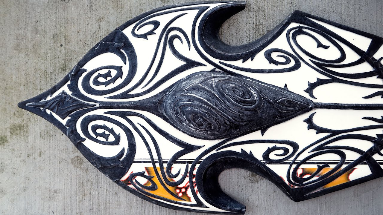 Cutting Ornate Shield from Old Surfboard | LOTR High Elven Shield Part ...