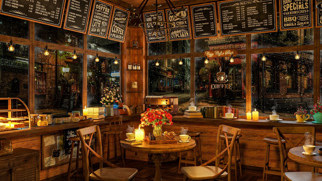 Relaxing coffee shop night with smooth jazz for relaxation, study, or ...