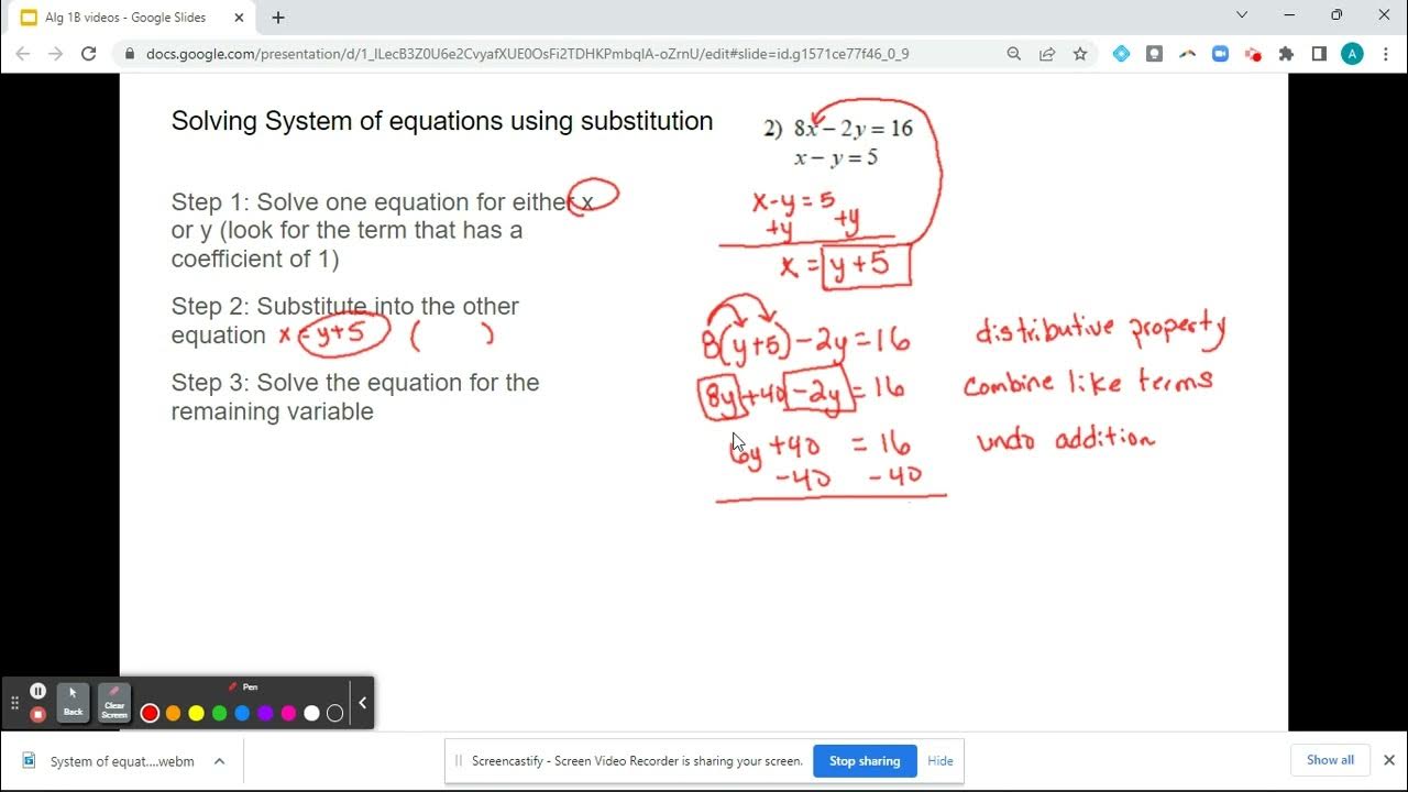 System of equation substitution ex2 - YouTube