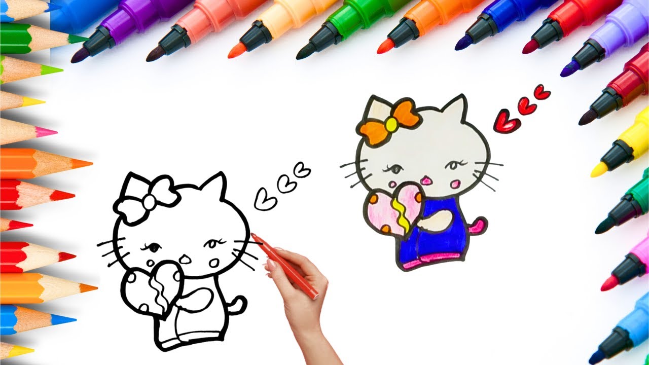 How To Draw cute kitty Drawing, Painting & Coloring For Kids and ...