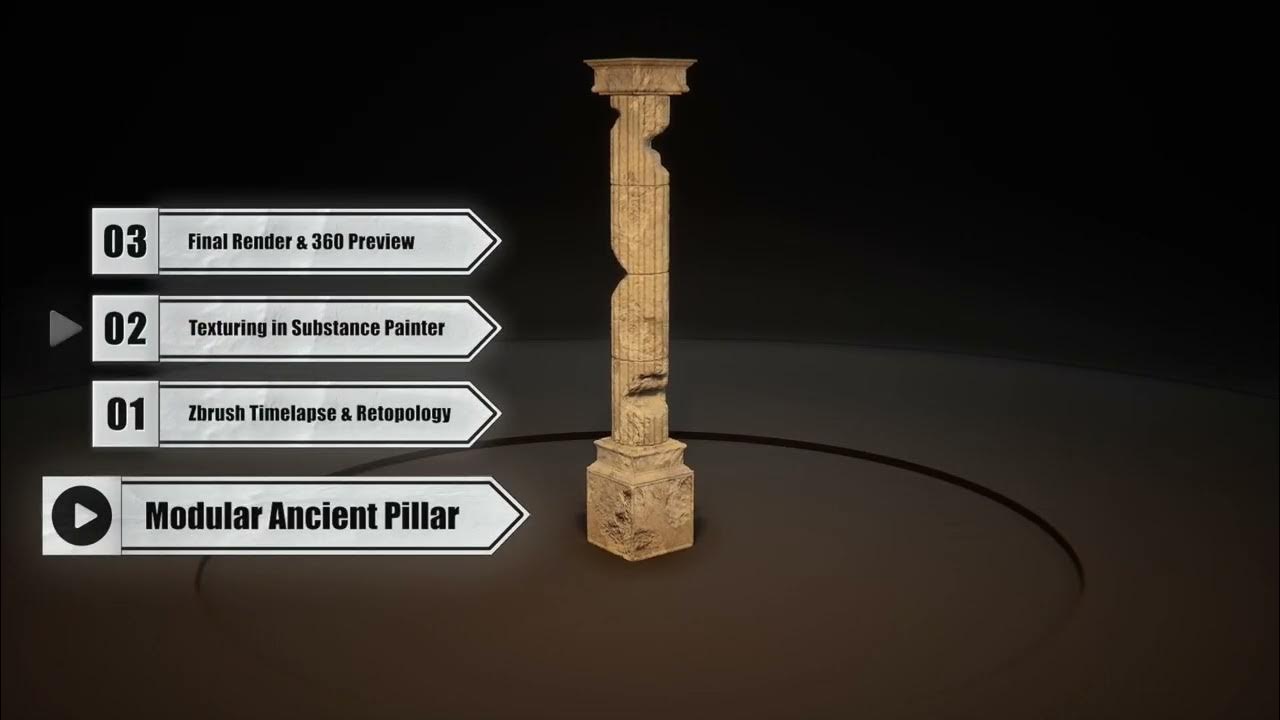 3D Modeling Timelapse - Modular Ancient Pillar - Zbrush, Substance Painter, Sculpting ...