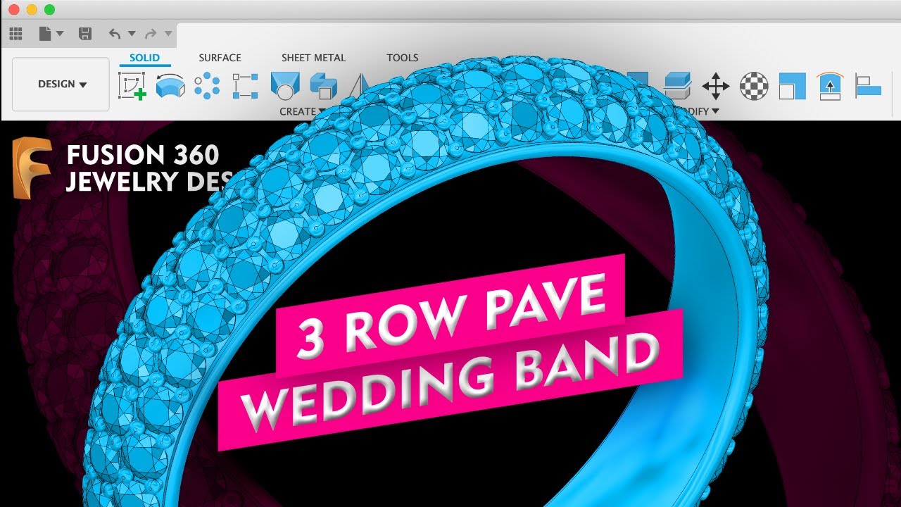 3 row PAVE WEDDING BAND // Fusion 360 — Jewelry design - YouTube