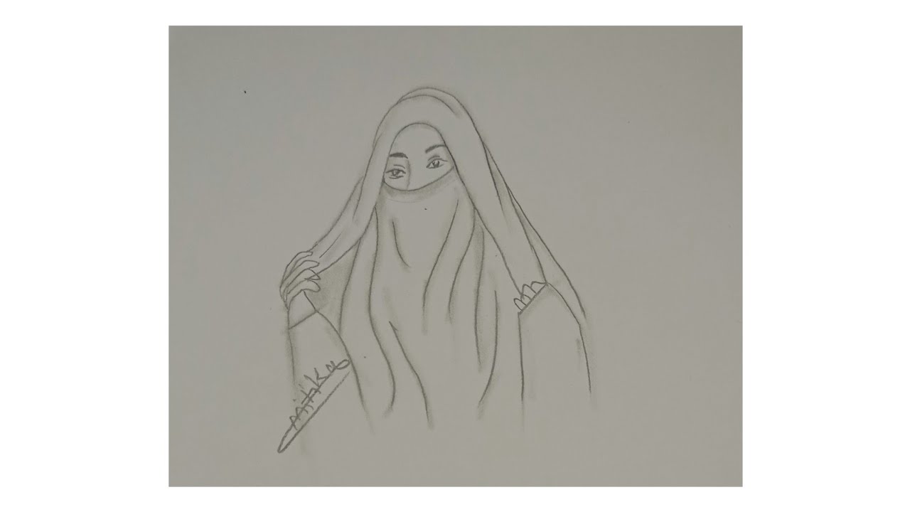 How to draw a neqab girl||drawing a girl wearing hijab cover her face ...