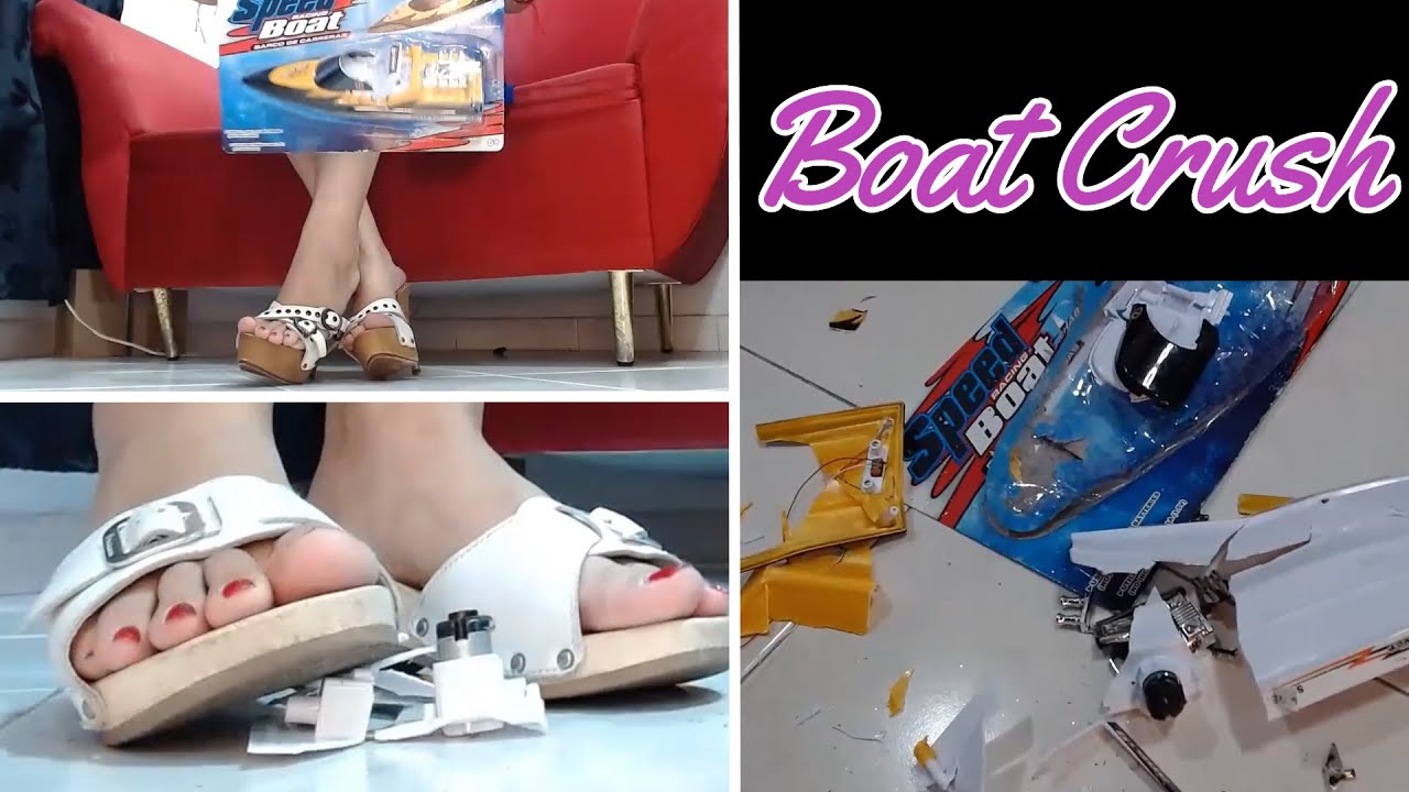 Crushing a race boath with kiear wooden sandals white in 1000 pieces ...