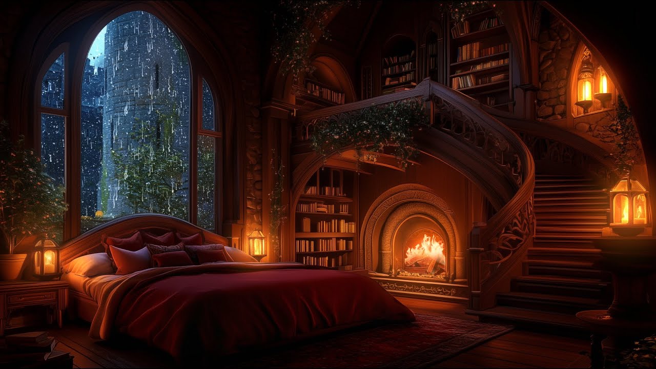 Sleep in a Cozy Secret Castle Room - Rain, Thunder & Fireplace Sounds ...
