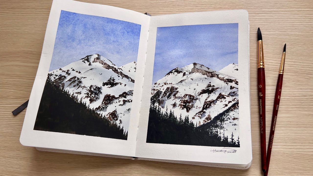 Paint a snowy mountain landscape with me | step by step watercolor ...