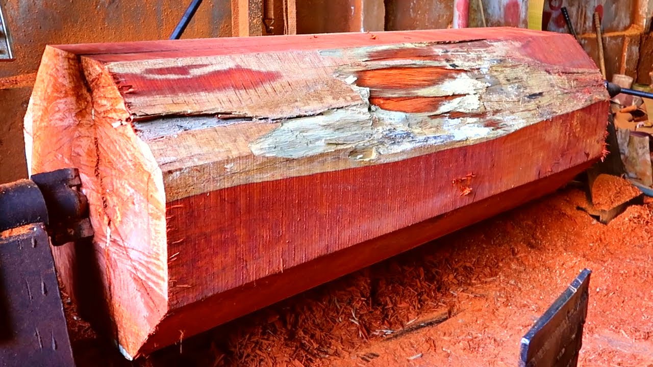 Woodturning - Giant Red Rosewood // The Skill Of A Hand Turner !! - YouTube