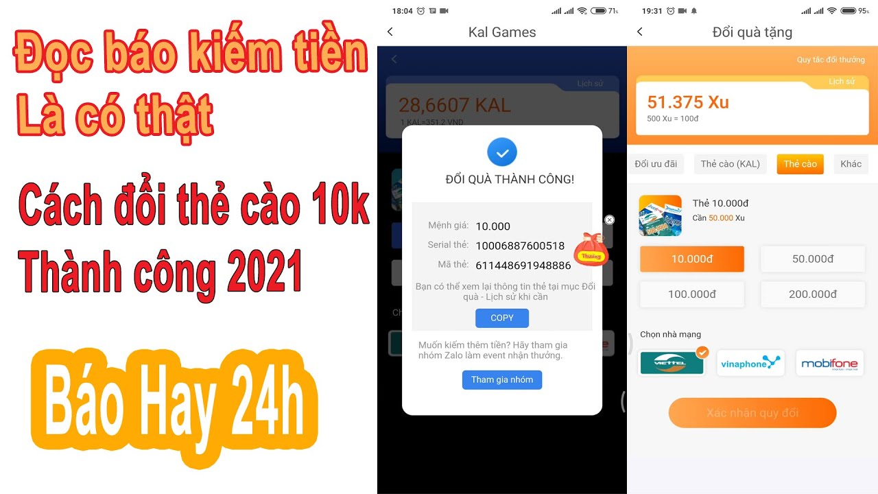 Hướng dẫn cách đổi thẻ cào báo hay 24h (đã xóa app) - YouTube