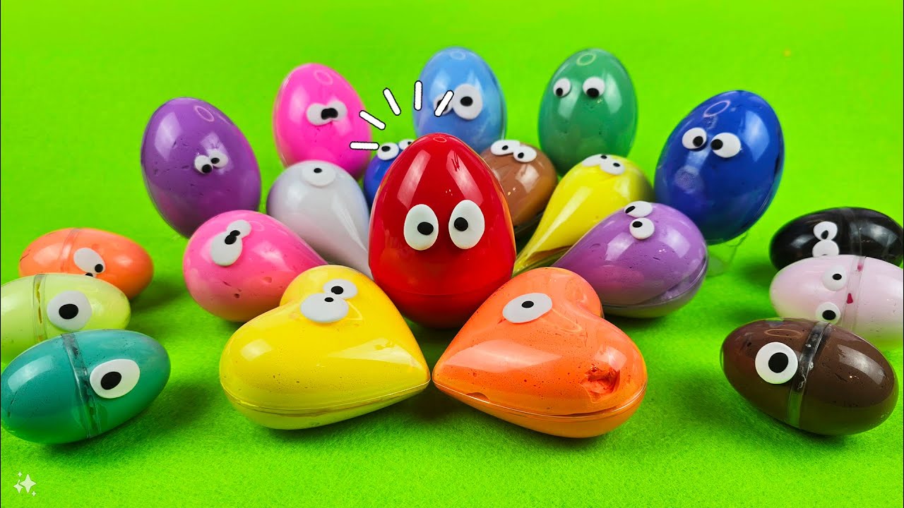 Finding Eyes with CLAY inside Rainbow Dinosaur Eggs. Satisfying Slime ...