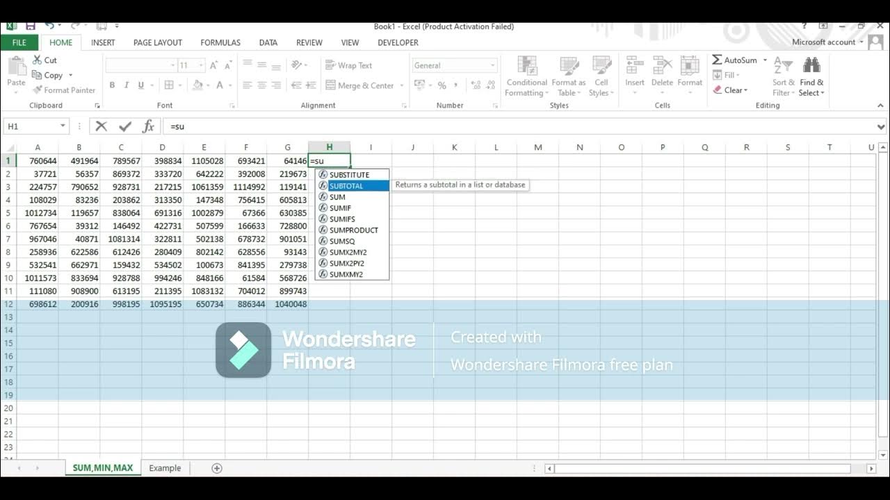 Excel Sum,Min,Max - YouTube