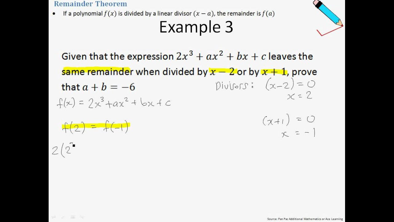 A Maths Chap 4.3 Remainder Theorem - Example 2 and 3 - YouTube