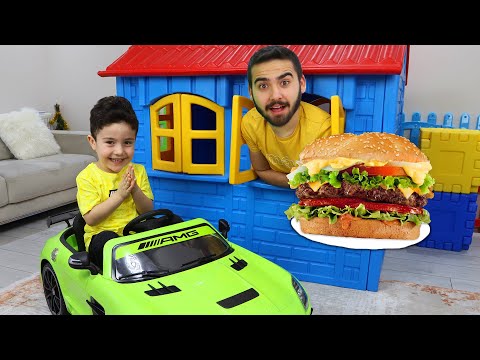 Yusuf and Uncle pretend play with Hamburger