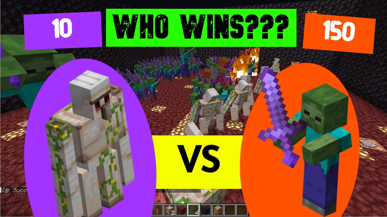 | 10 Iron Golems VS 150 Zombies with Netherite Sword (Sharpness, Fire ...