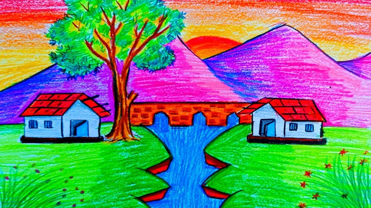 Landscape Scenery Drawing by Color Pencil /Color pencil Drawing for ...