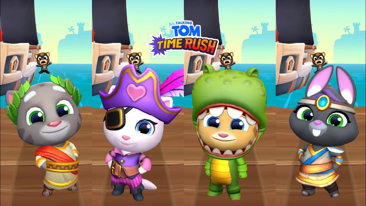 Talking Tom Time Rush Sea Boat - Roman Tom vs Pirate Angela vs Dino ...