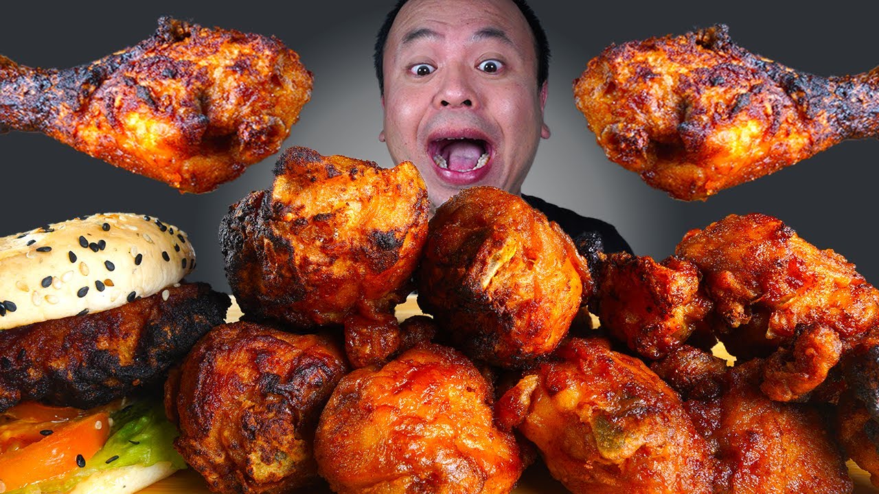 ASMR FRIED CHICKEN KOREAN & BURGER MUKBANG (EATING SOUNDS) NO TALKING ...