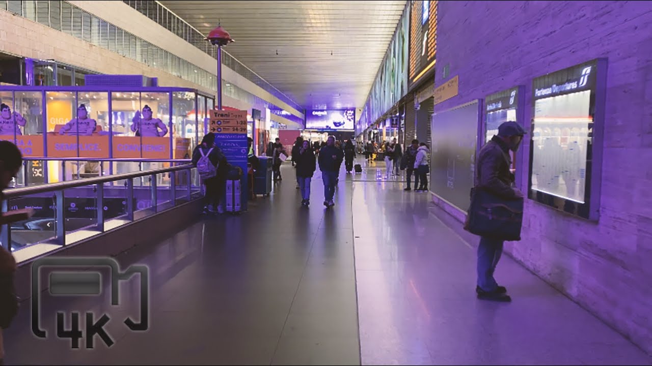 4K ROME WALK - Walking in the rail way station of Termini / Ambience ...