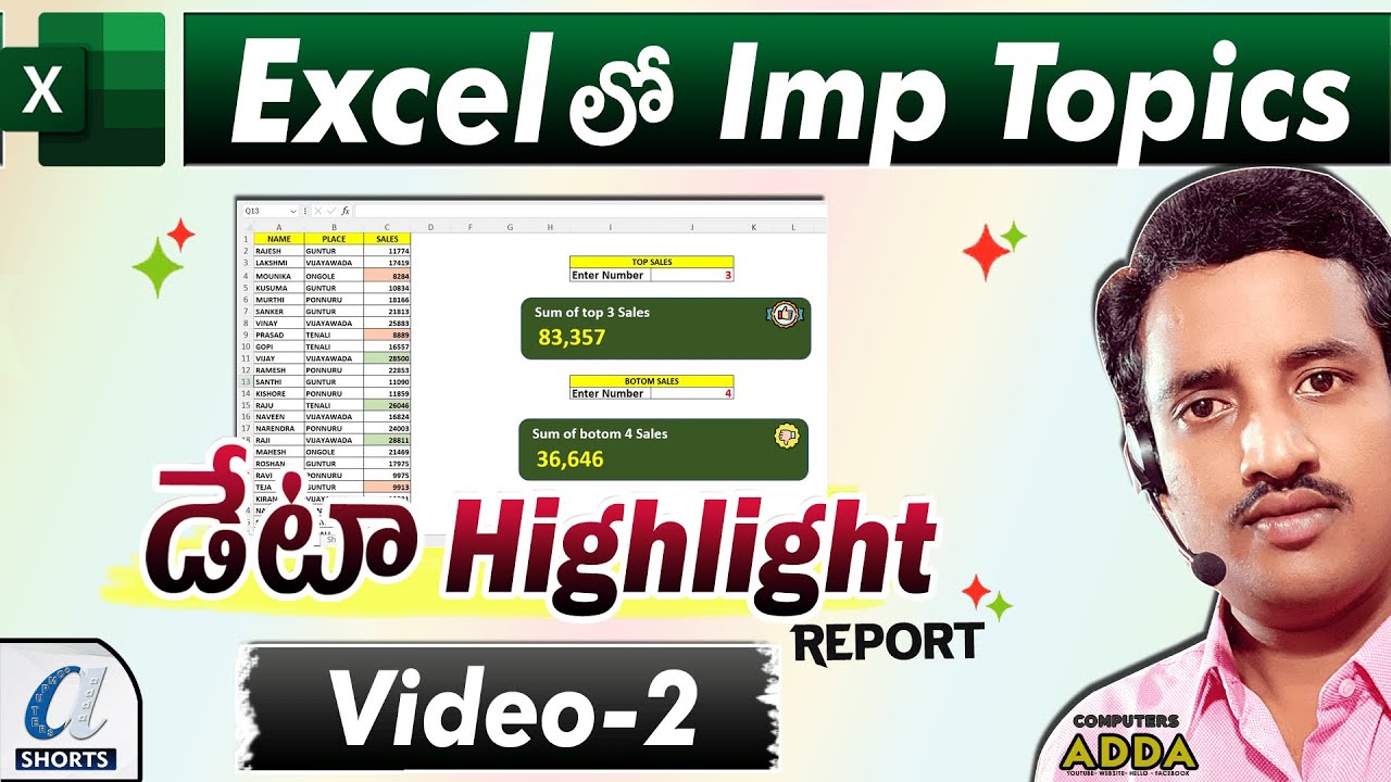 🏆02👉 Ms-Excel Imp Topics in Telugu🚨Top/Bottom Data Highlight & Sum Report Computersadda.graphy ...