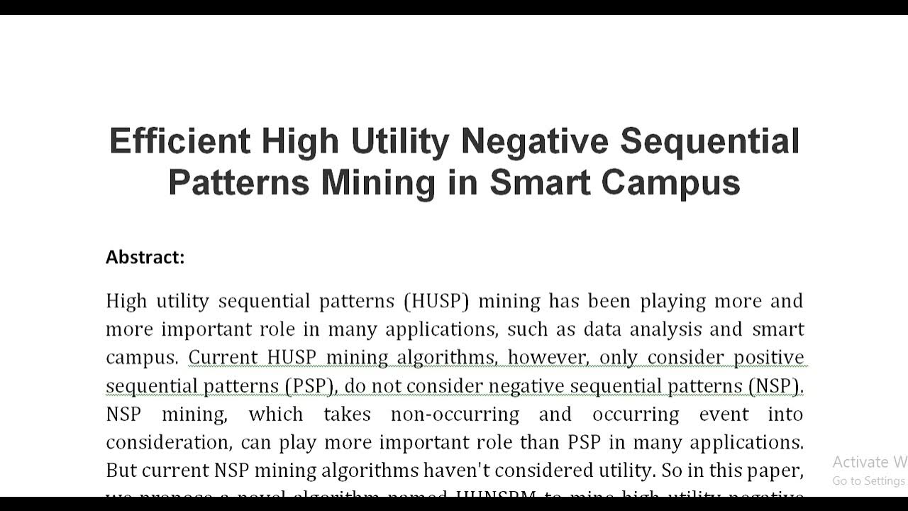 Efficient High Utility Negative Sequential Patterns Mining in Smart Campus - YouTube