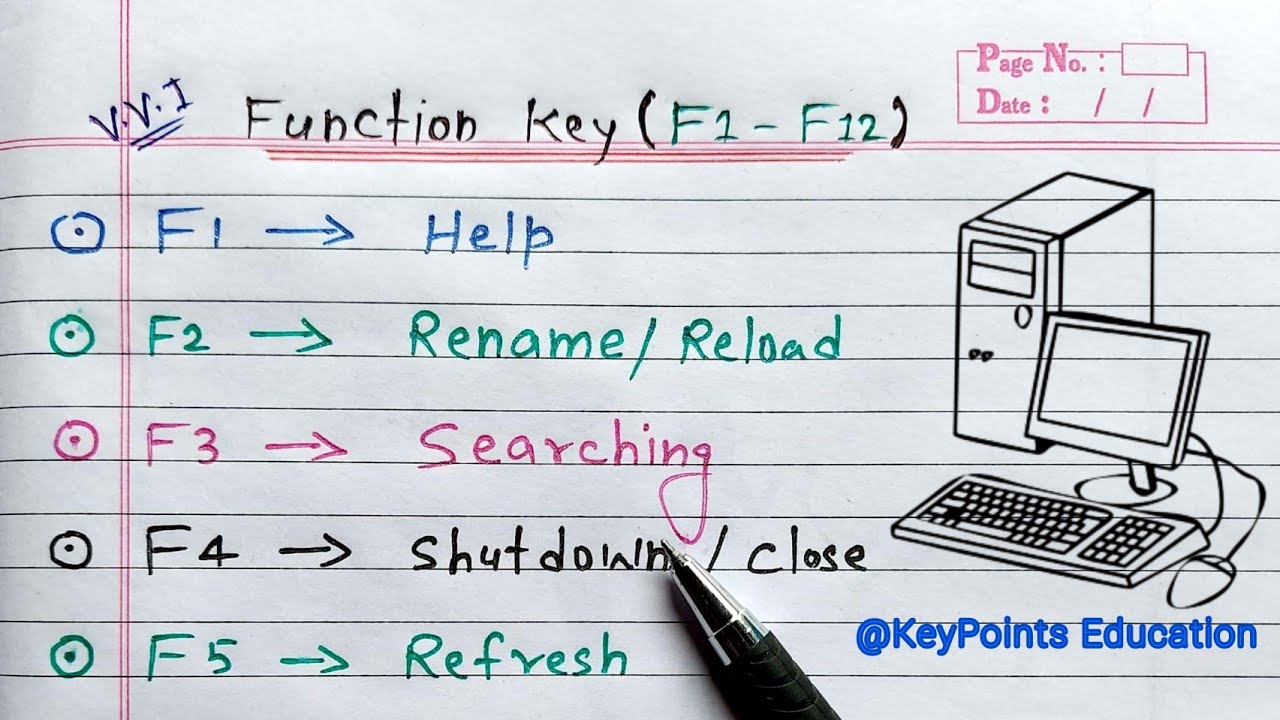 Computer Function Key Use Of Function Key F1 To F12 YouTube