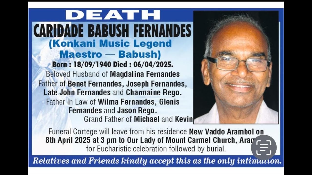 Funeral of CARIDADE BABUSH FERNANDES| 3:00pm 08-04-25 | Our Lady of ...