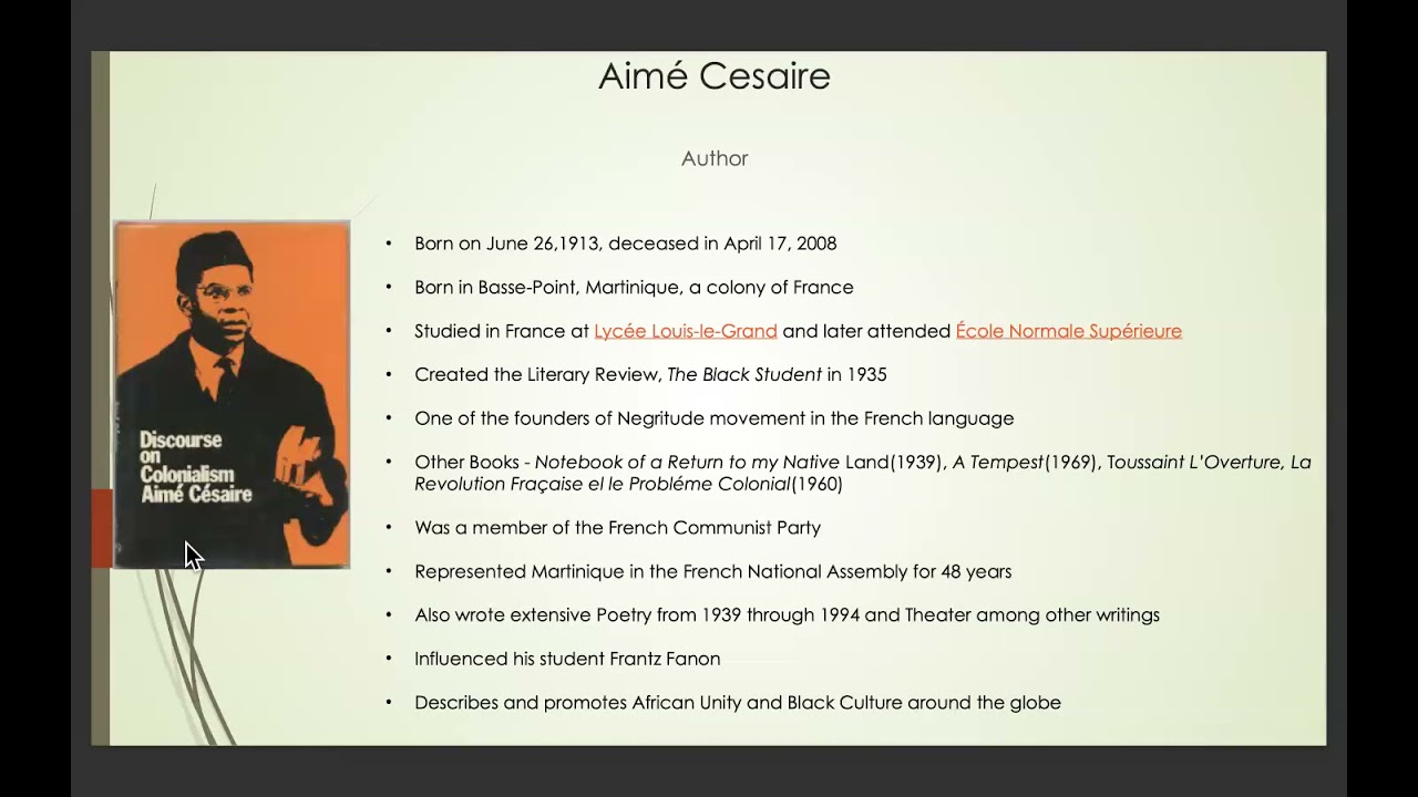 "Discourse on Colonialism" by Aimé Césaire - YouTube