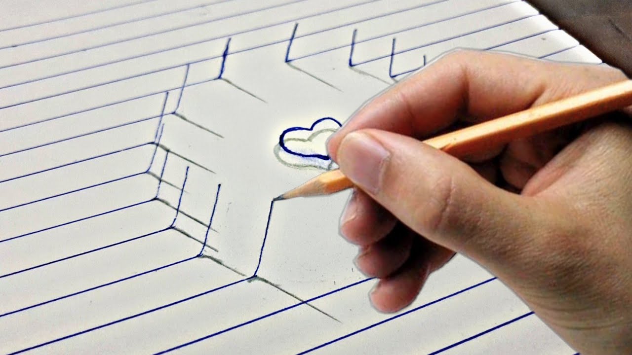 3D Drawing for - 3D Lines on Line Paper - Blue Heart - YouTube