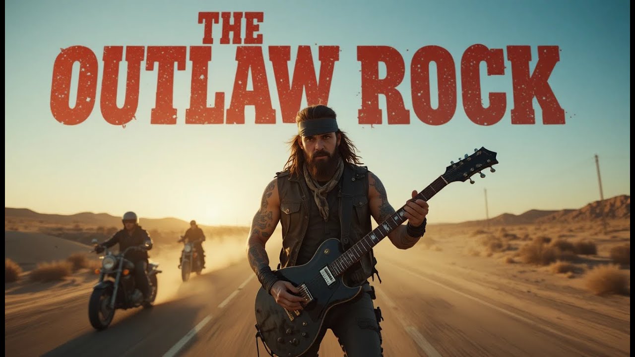 The Outlaw Rock 🤘 Vintage Fire 🔥 Rock Outlaw with Guitar on the Dusty ...
