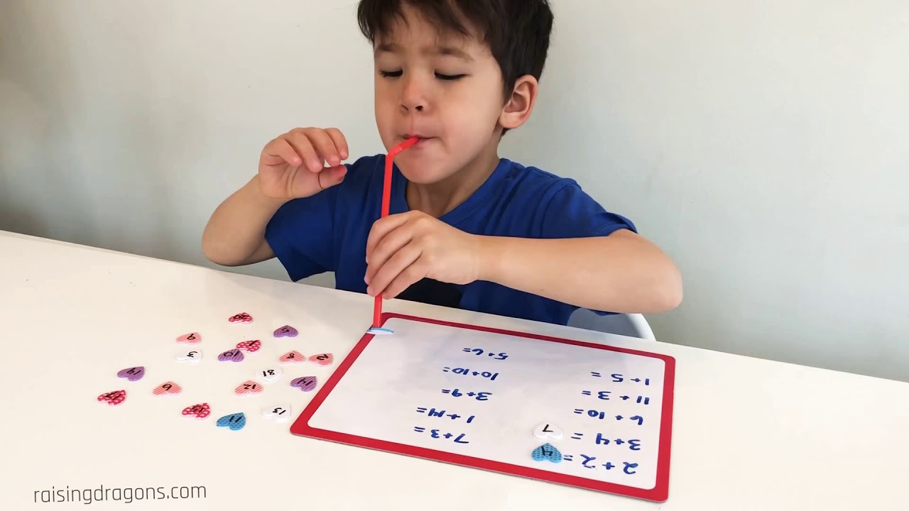 Kids Math Game - Heart Math Facts Straw Pickup Game - Oral Motor Game ...