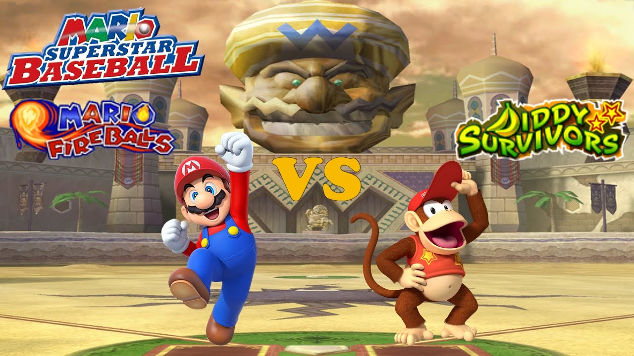 Mario Superstars Baseball - Mario Fireballs vs Diddy Survivors - Wario ...