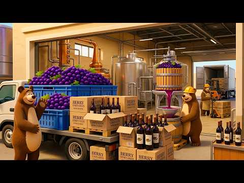Bear Farm: How Grapes Become Wine?! 🍇🏭 Winemaking Factory Process | Realistic Farm Work Animation