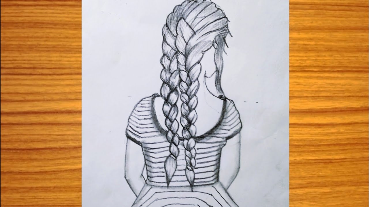 How to draw girl backside braid hair | backside girl drawing | Pencil ...