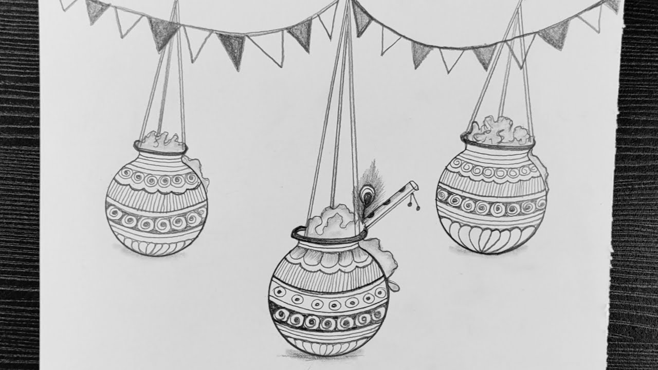 Janmashtami Matki Drawing // How To Draw Janmashtami Drawing // Pencil ...