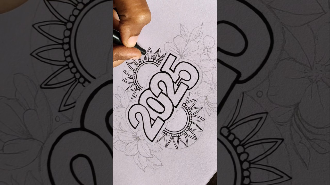 2025 Drawing with Flowers Mandala art / Happy New year 2025 #shorts ...