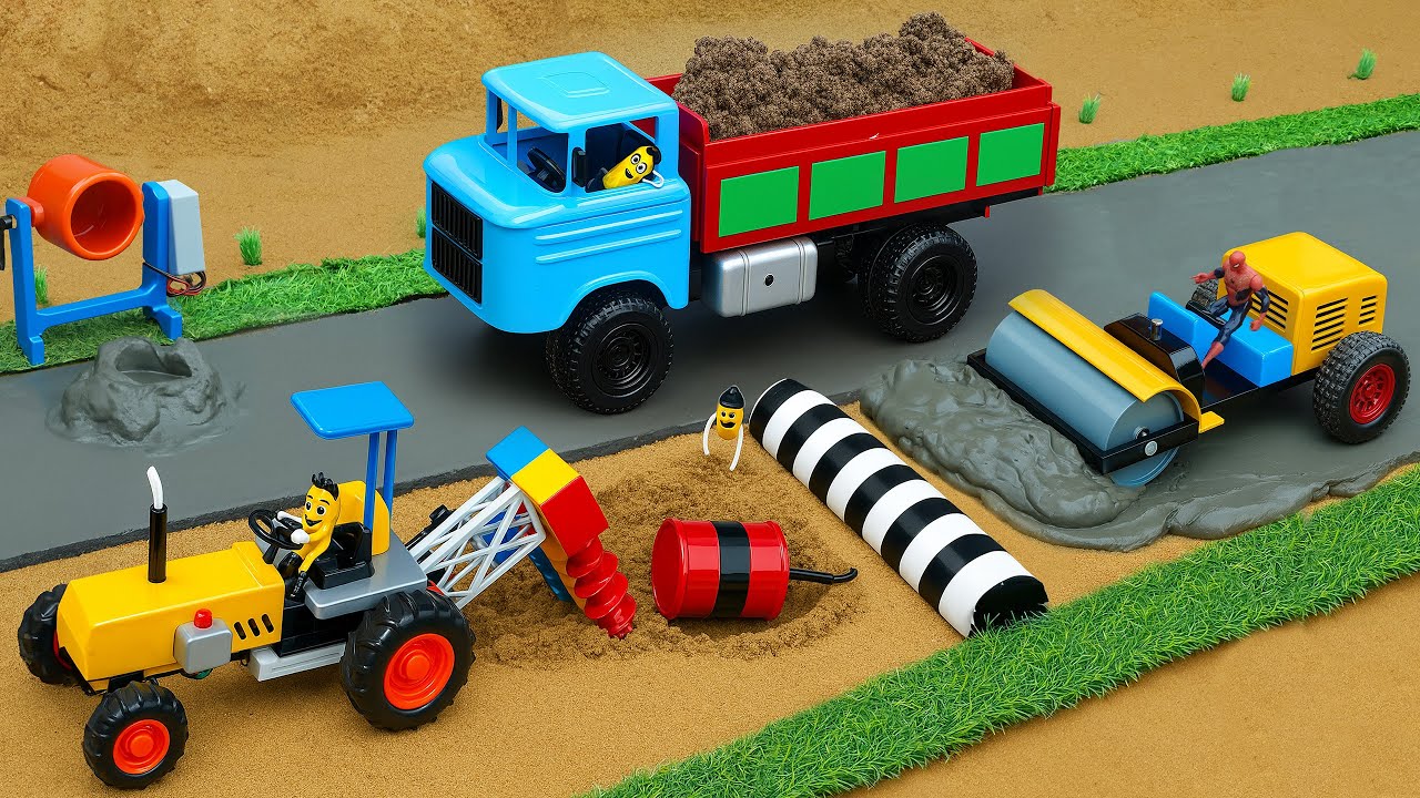 Diy tractor mini Bulldozer to making concrete road | Construction ...