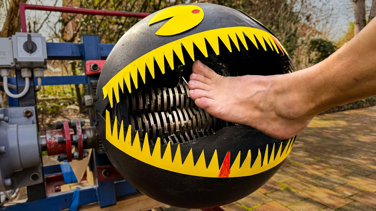 Real Life MONSTER PACMAN Shredding Machine vs FOOT - YouTube