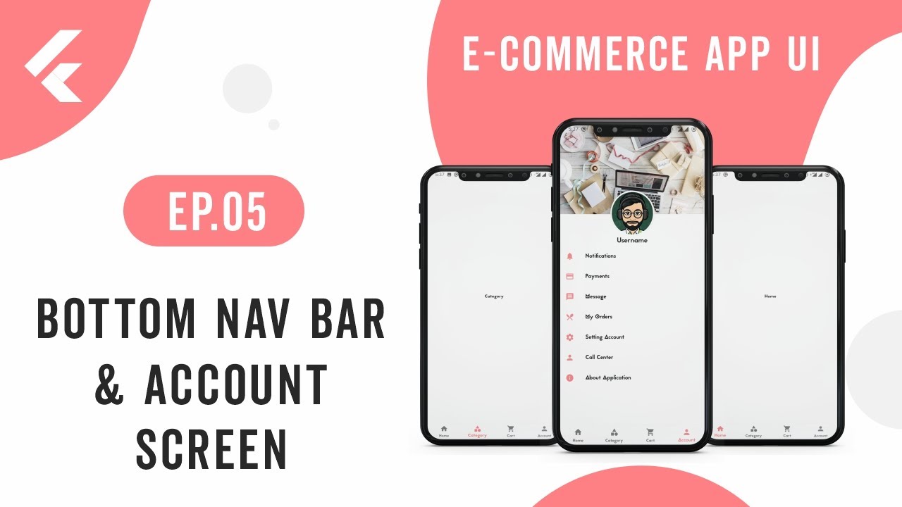 Flutter App Ui E Commerce App Ep05 Bottom Nav Bar And Account Screen Speed Code 3080