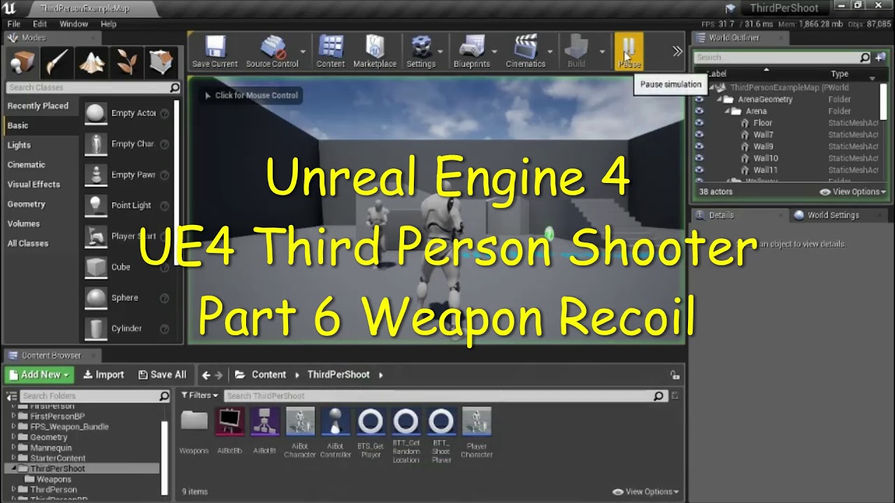 Ue4 Third Person Shooter Part 6 Weapon Recoil Youtube
