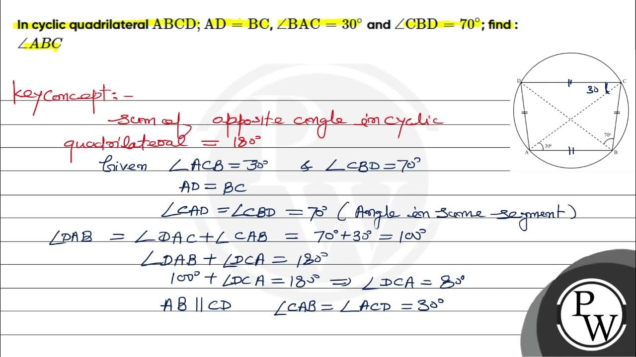 In cyclic quadrilateral \( \mathrm{ABCD} ; \mathrm{AD}=\mathrm{BC} \), \( \angle \mathrm{BAC}=30 ...