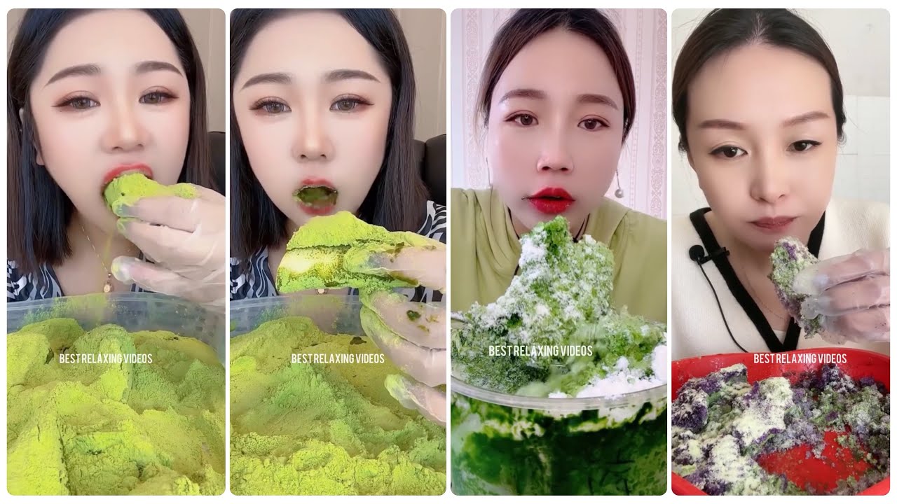 Best matcha green tea powder & Eating matcha powdered ice & matcha ...