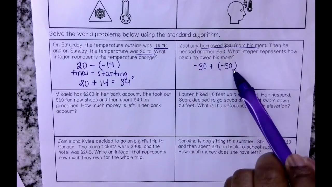 Adding and Subtracting Integers Word Problems - YouTube
