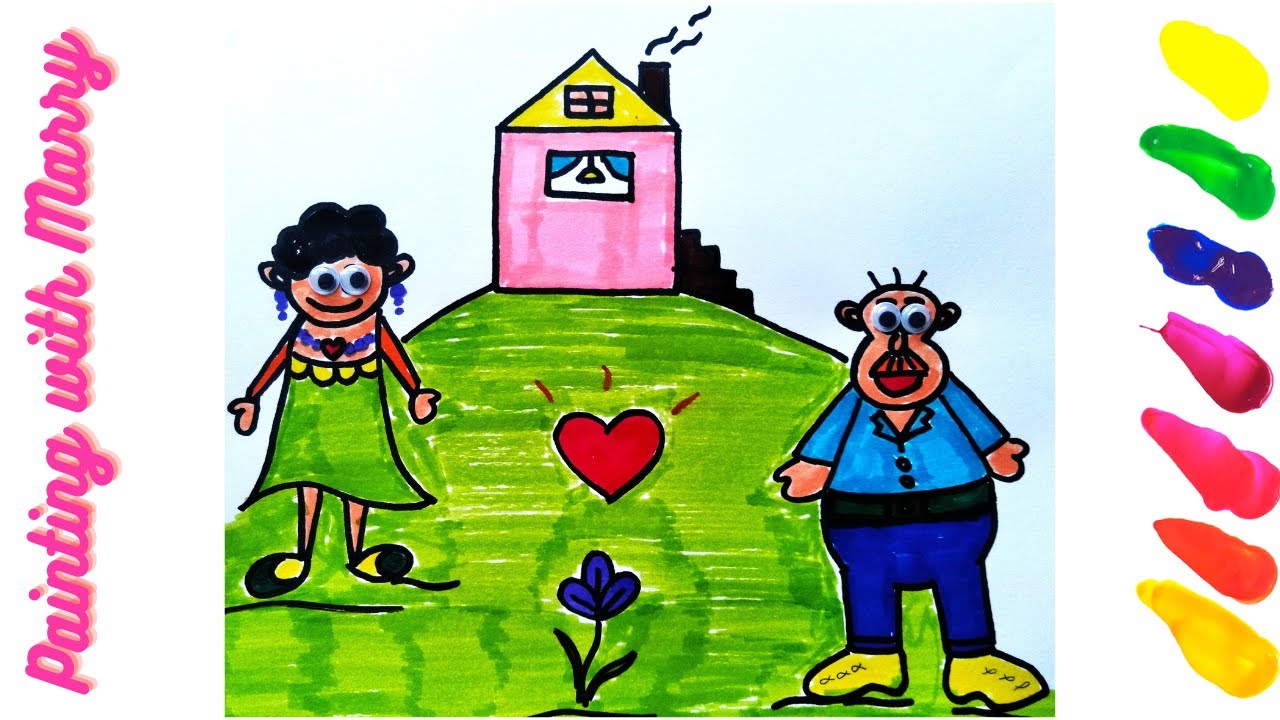 how to draw grandparents | cute grandparents drawing easily ...