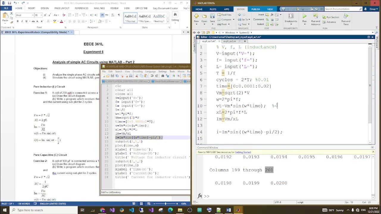 Inductive and Capacitive Circuits in Matlab - YouTube