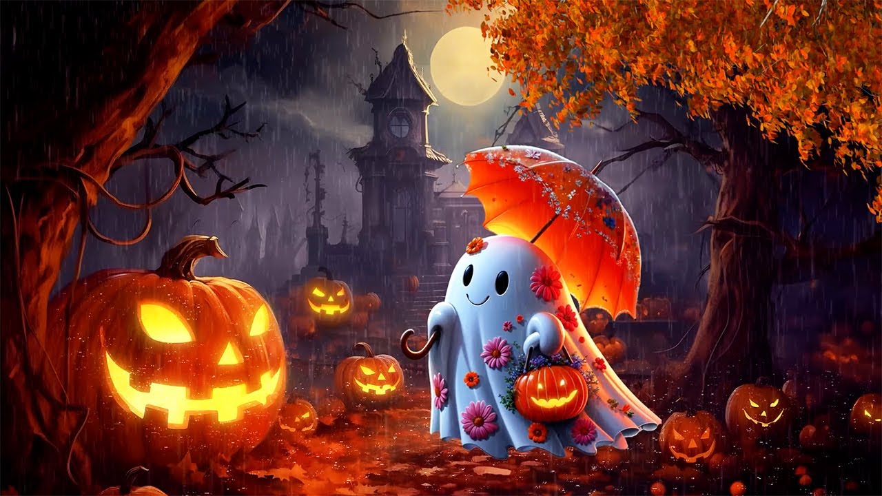 Rainy Halloween Night Ambience 🎃 Spooky Relaxing Halloween Music 👻 ...